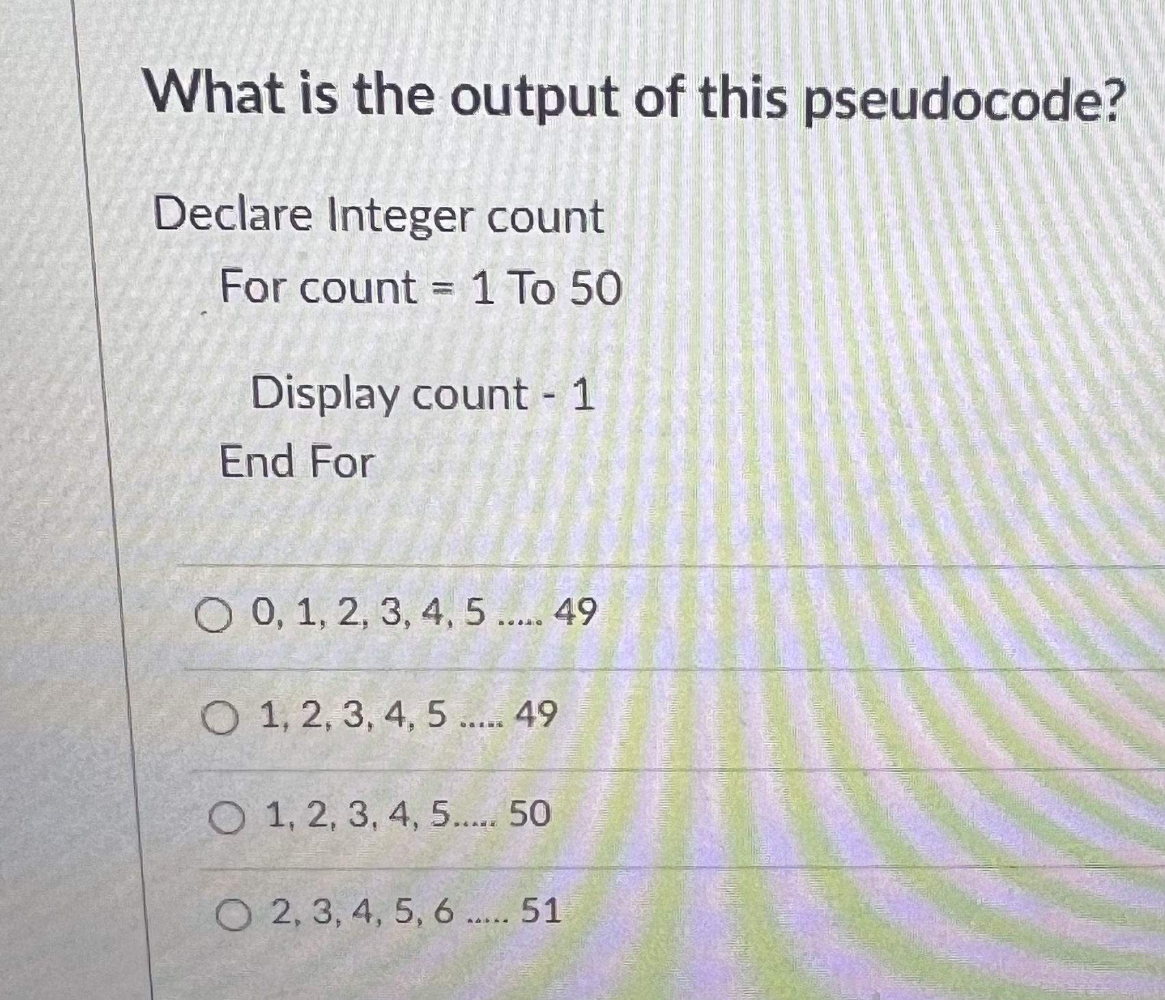 Solved What Is The Output Of This Pseudocode Declare 0042
