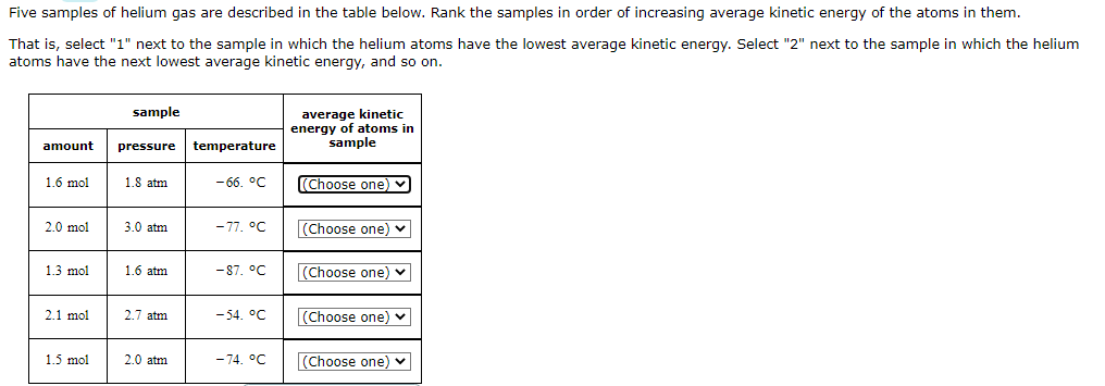 Solved Five samples of helium gas are described in the table | Chegg.com