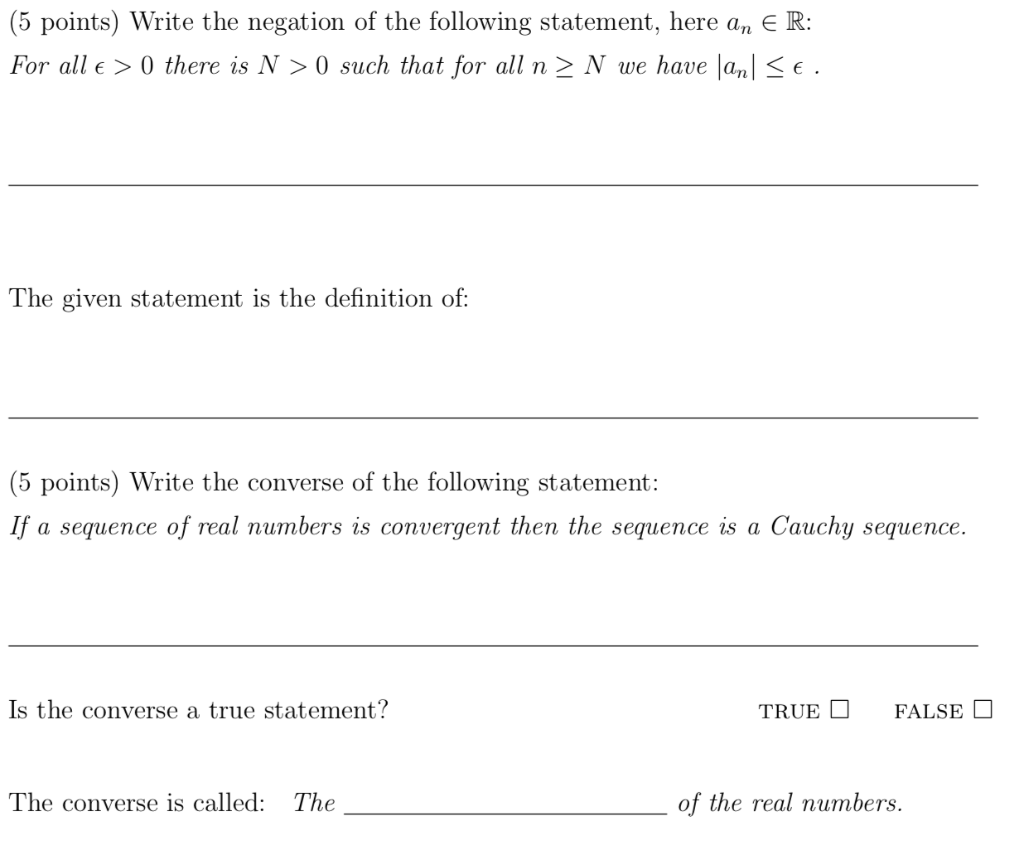Solved (5 points) Write the negation of the following | Chegg.com