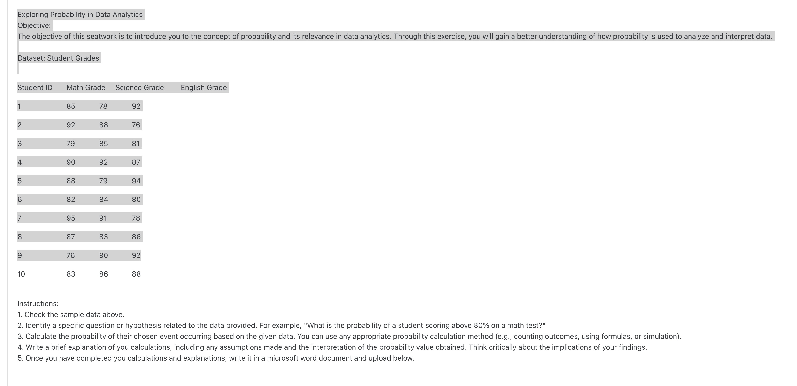 Exploring Probability in Data Analytics Objective: | Chegg.com