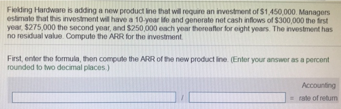 Solved Fielding Hardware is adding a new product line that | Chegg.com