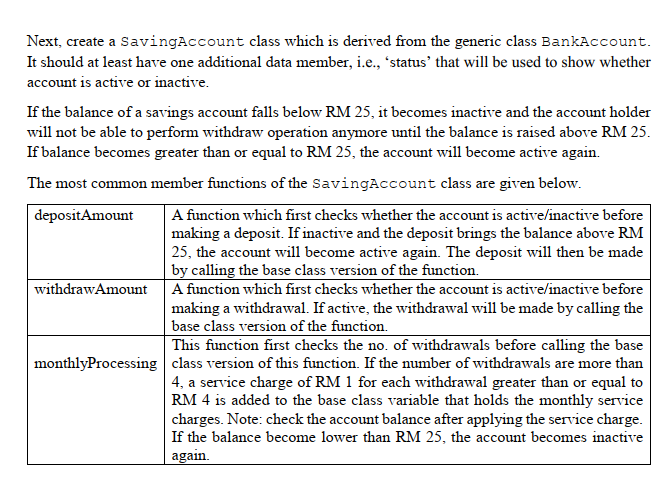 Create a class BankAccount to hold at least the | Chegg.com