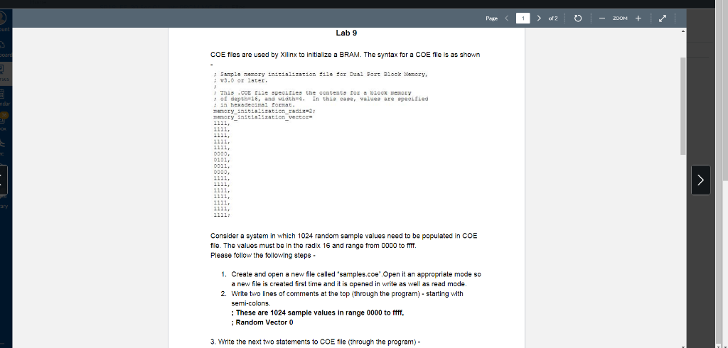 : Page Lab 9 COE files are used by Xilinx to | Chegg.com