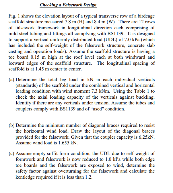 Solved Checking a Falsework Design Fig. 1 shows the | Chegg.com