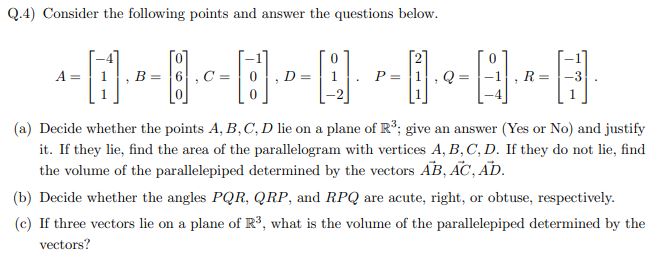 Solved Q.4) Consider the following points and answer the | Chegg.com