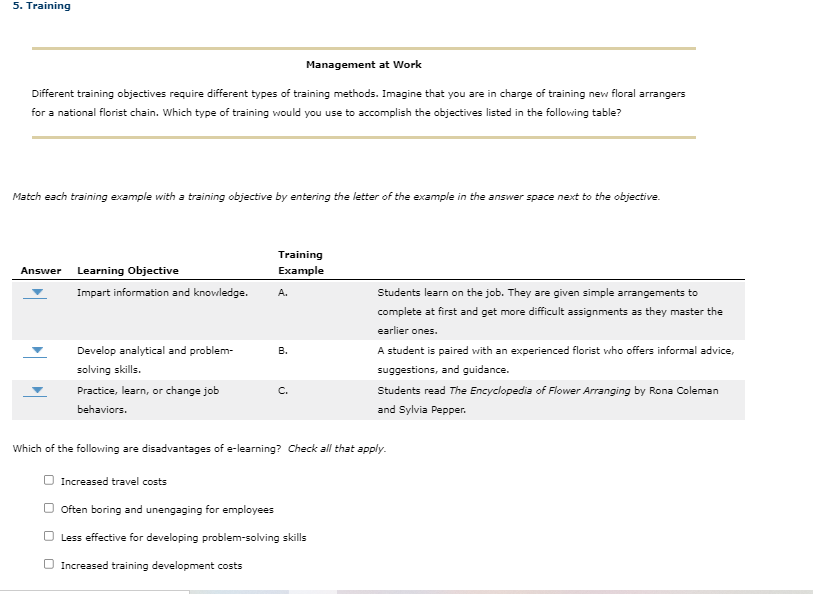 Solved 5. Training Management at Work Different training | Chegg.com