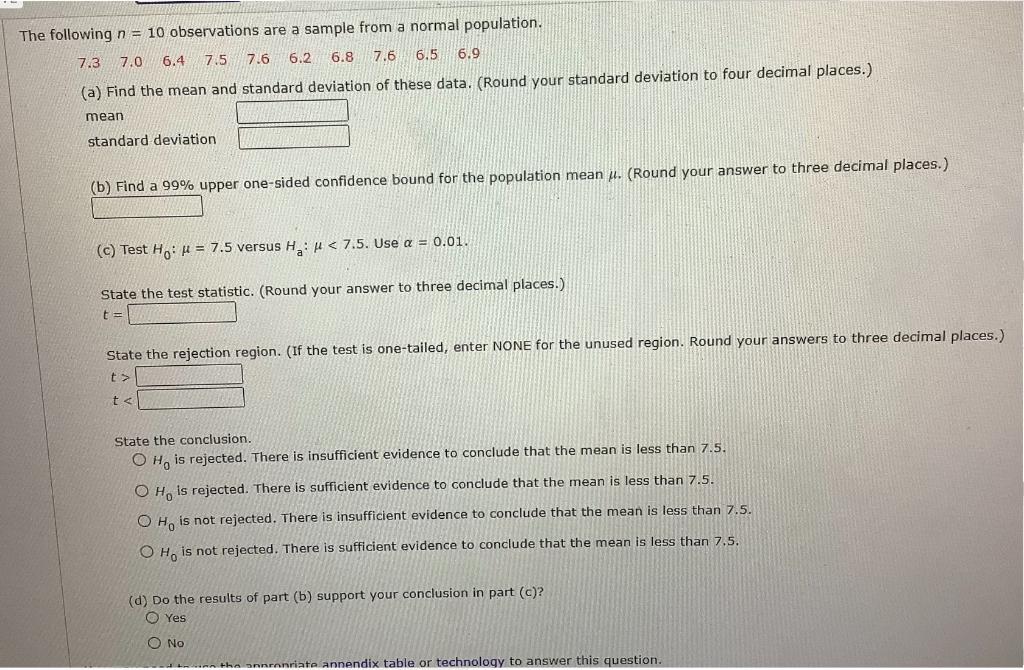 Solved The following n = 10 observations are a sample from a | Chegg.com