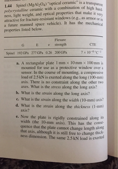 Solved 1.44 Spinel (MgAl204) optical ceramic" is a with a | Chegg.com