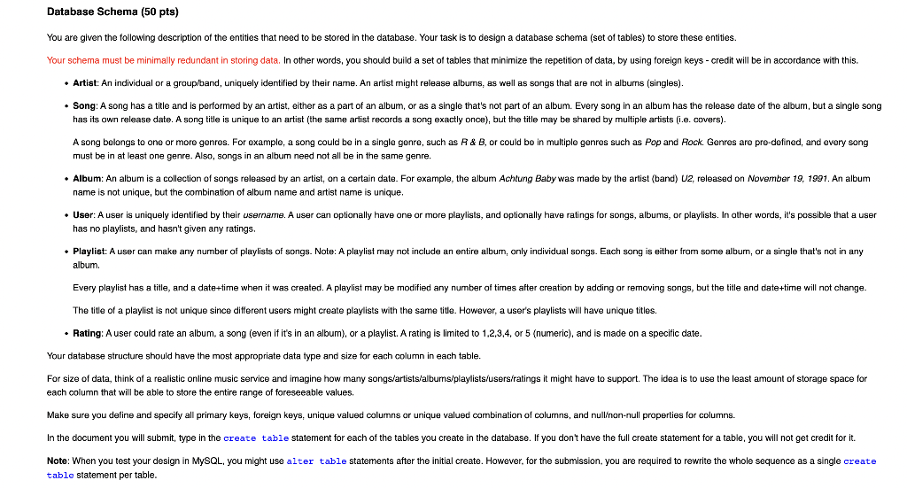 Solved Implement a Music relational (SQL) database, of the | Chegg.com