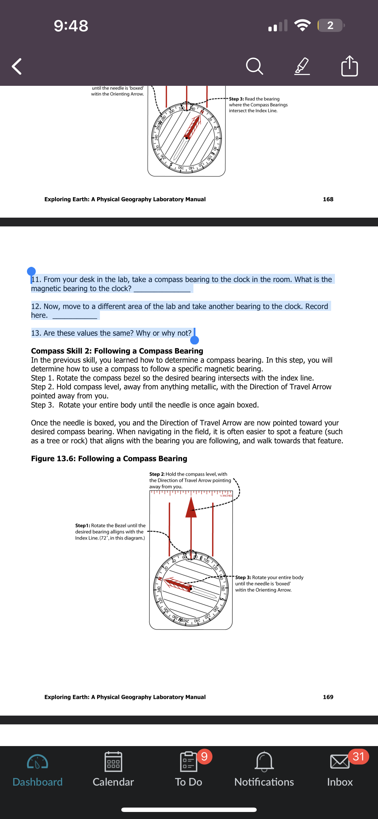 Solved 11. ﻿From your desk in the lab, take a compass | Chegg.com