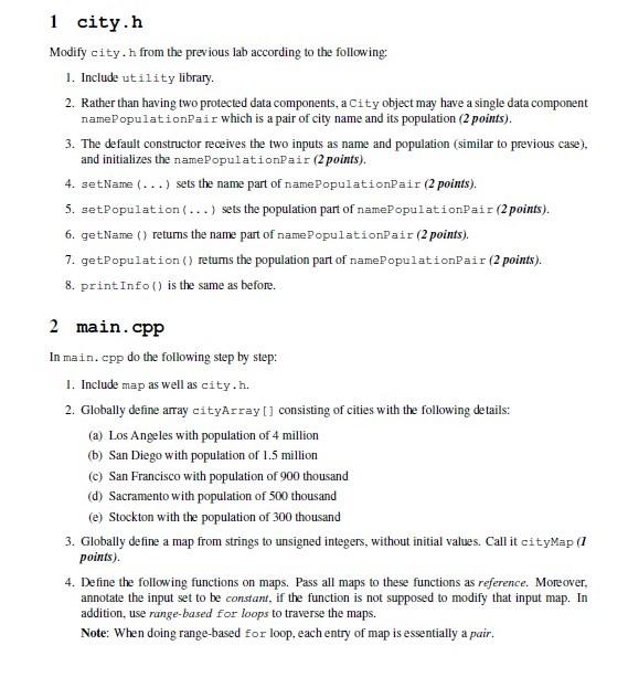 Solved 1 city.h Modify city. h from the previous lab | Chegg.com