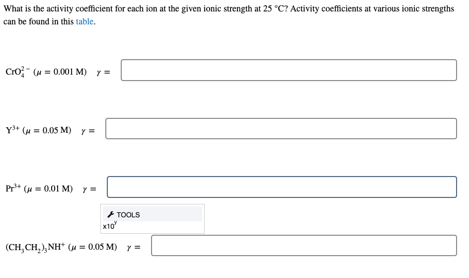 Solved What is the activity coefficient for each ion at the | Chegg.com