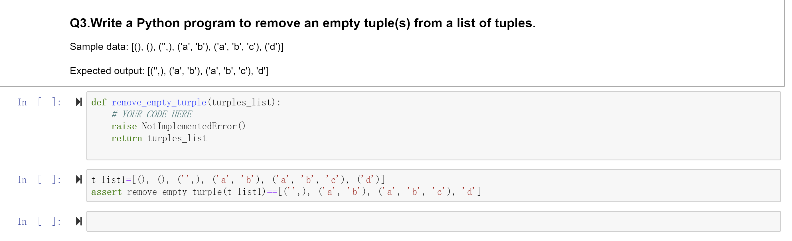 Q3 Write A Python Program To Remove An Empty Tuple s Chegg