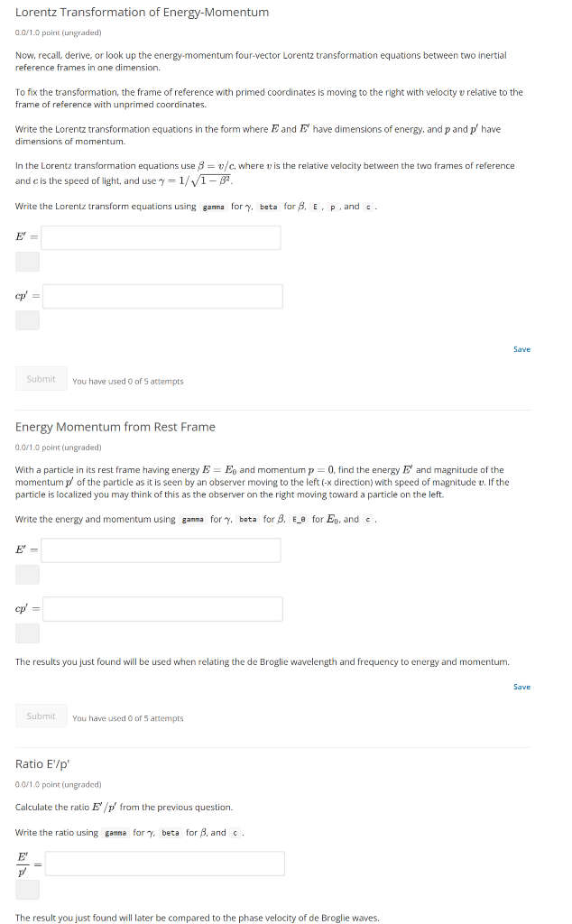 Solved Lorentz Transformation 0.0/1.0 point (ungraded) As a | Chegg.com