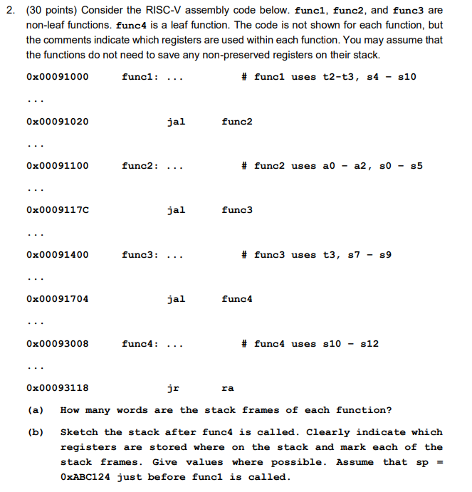 Solved 2. (30 points) Consider the RISC-V assembly code | Chegg.com