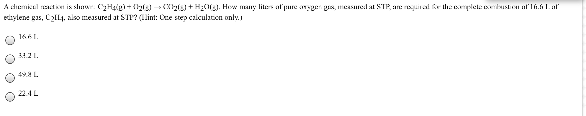 Solved A chemical reaction is shown: C2H4(g) + O2(g) → | Chegg.com