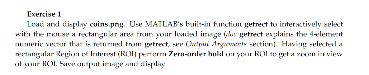 Solved Exercise 1 Load and display coins.png. Use MATLAB’s | Chegg.com
