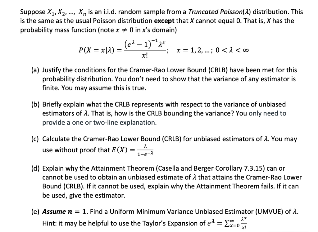 Solved Suppose X1, X2, ..., Xn is an i.i.d. random sample | Chegg.com