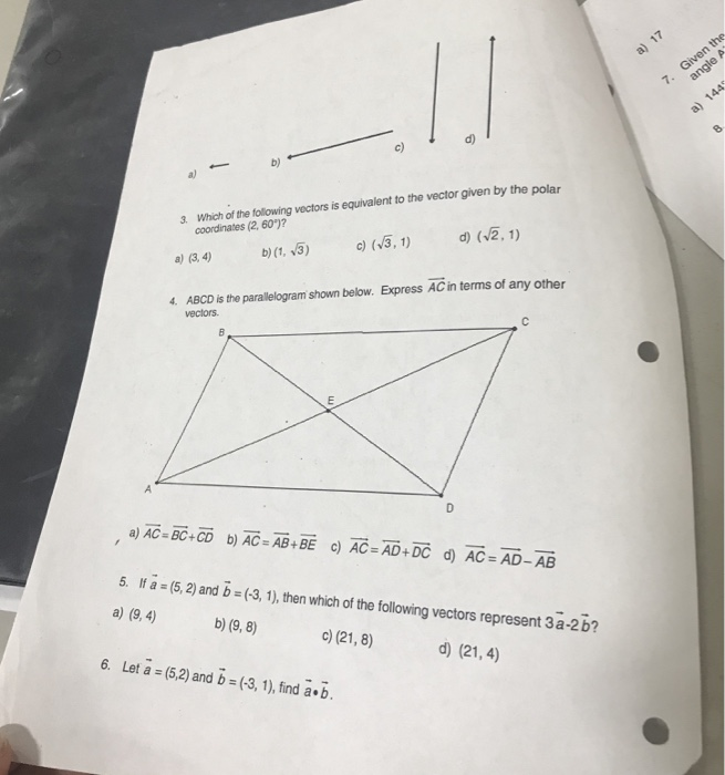 Solved d) c) b) Which of the following vectors is equivalent | Chegg.com