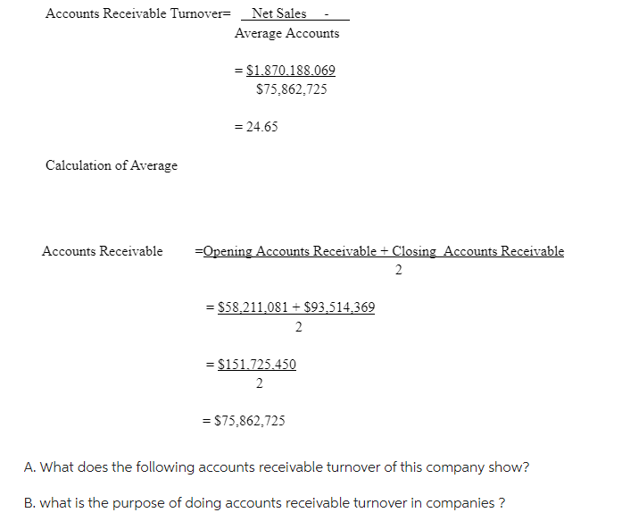 Solved Accounts Receivable Turnover= Net Sales Average | Chegg.com