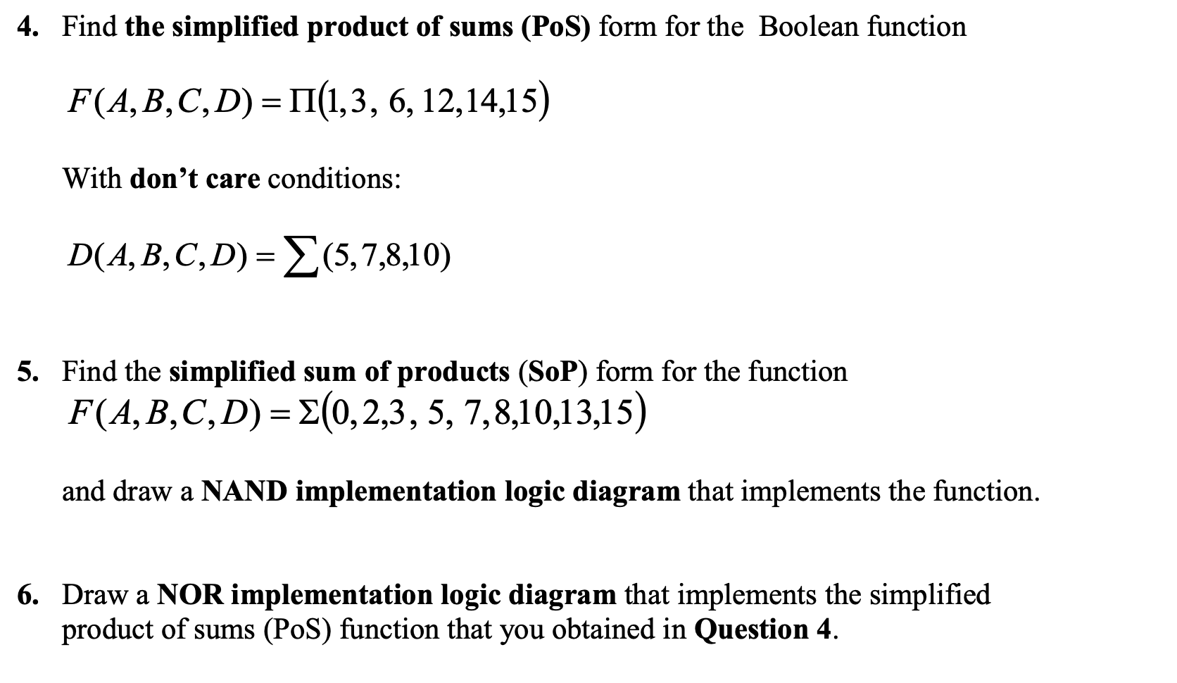 Solved 4. Find the simplified product of sums (PoS) form for | Chegg.com