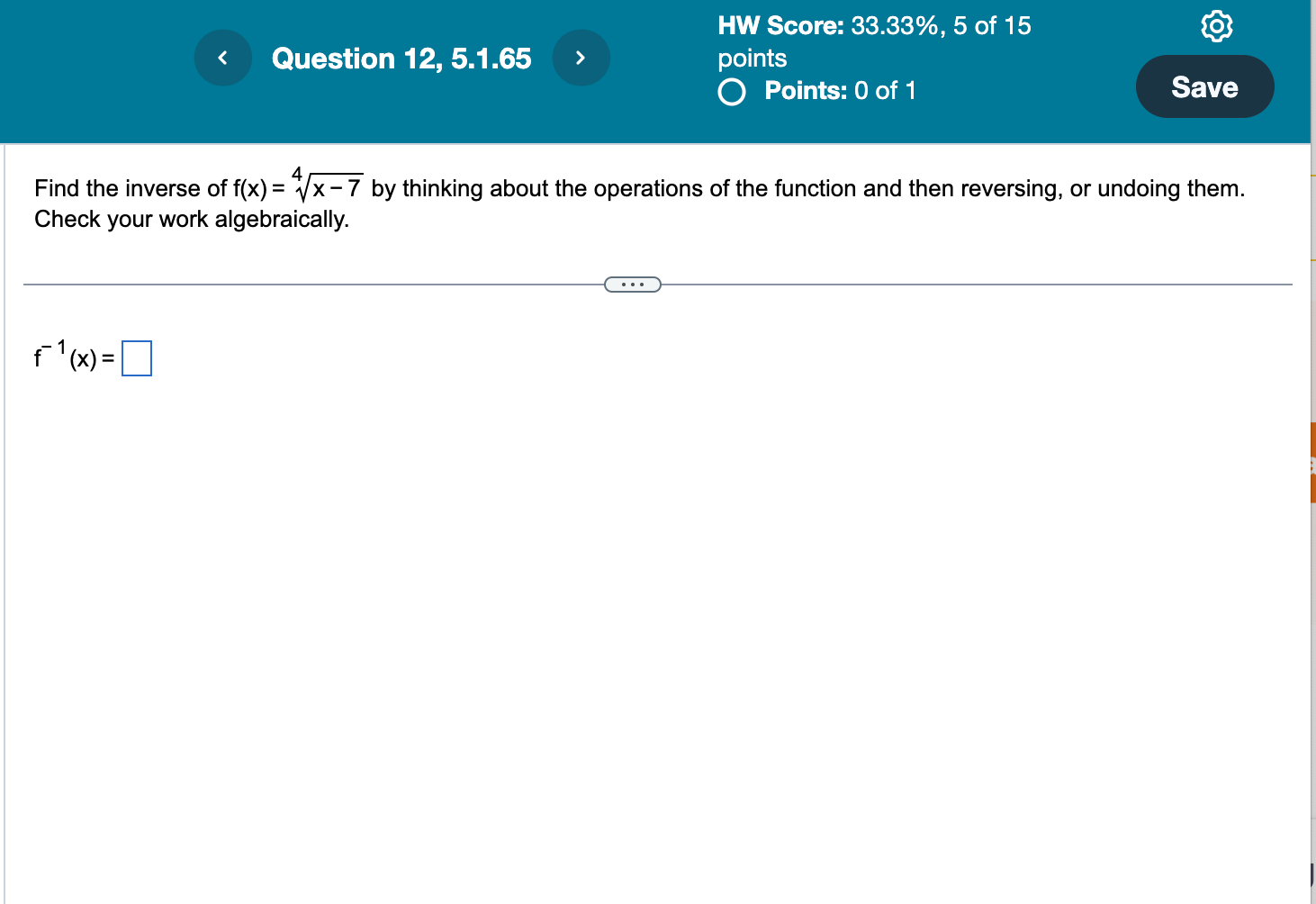 Solved Find the inverse of f(x)=4x−7 by thinking about the | Chegg.com