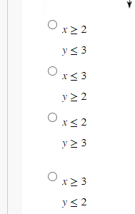 Solved x≥2y≤3x≤3y≥2x≤2y≥3x≥3y≤2Which system of inequalities | Chegg.com