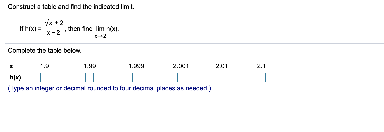 Solved Construct a table and find the indicated limit. VX + | Chegg.com