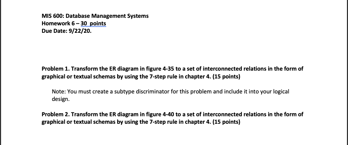 MIS 600: Database Management Systems Homework 6-30 | Chegg.com