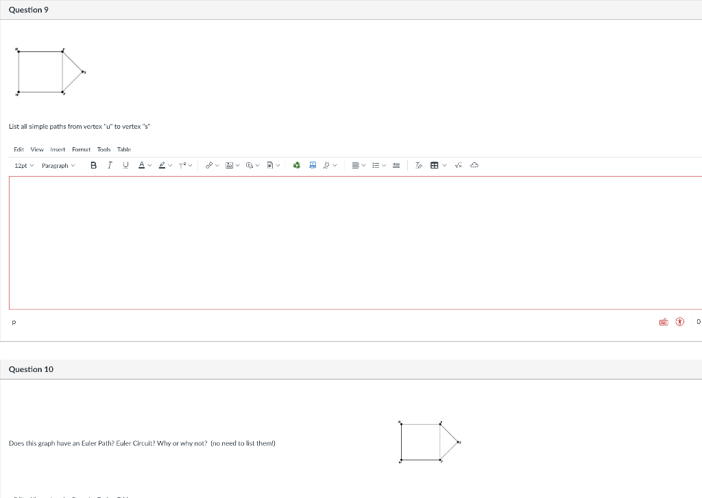 Solved List all simple paths from vertex "u" to vertex "s" P | Chegg.com