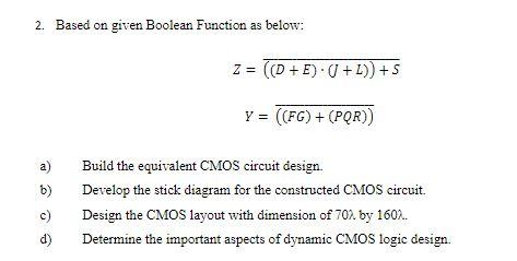 2. Based on given Boolean Function as below: Z = (( + | Chegg.com