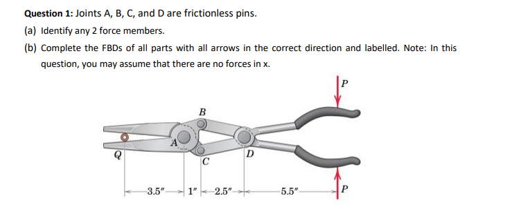 Solved Question 1: Joints A, B, C, and D are frictionless | Chegg.com