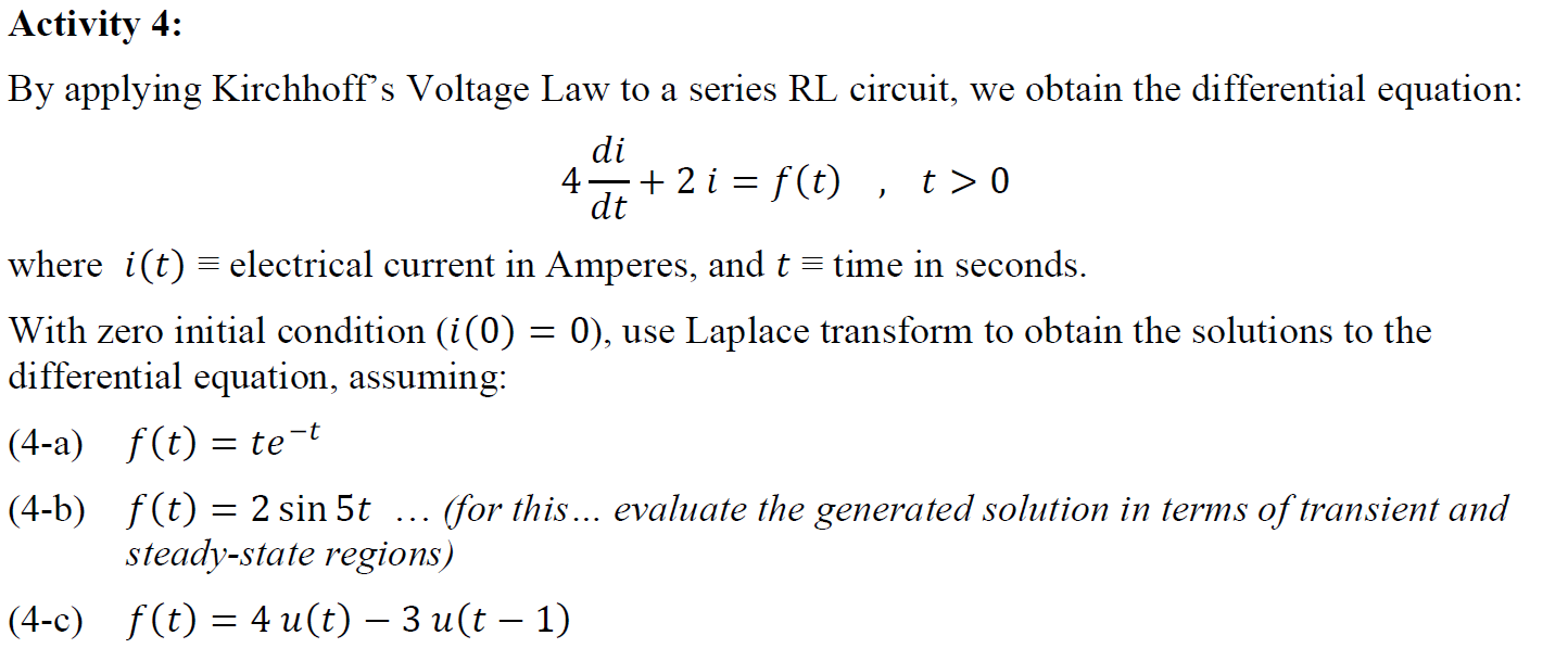 Solved ) Activity 4: By applying Kirchhoff's Voltage Law to | Chegg.com