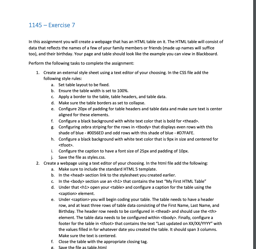 1145 - Exercise 7 In this assignment you will create | Chegg.com