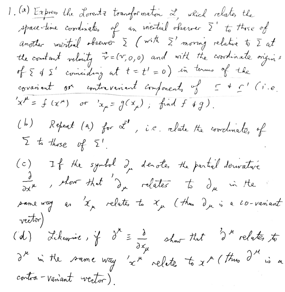 Solved 1. (a) Express the Lorentz tranoformaton 25, which | Chegg.com
