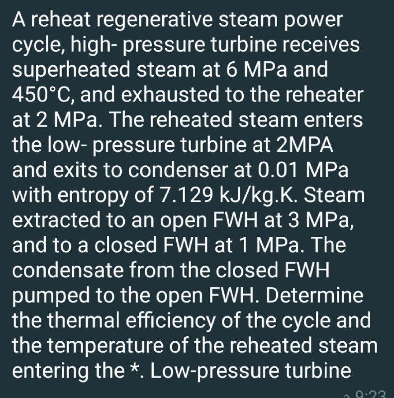Solved A reheat regenerative steam power cycle, | Chegg.com
