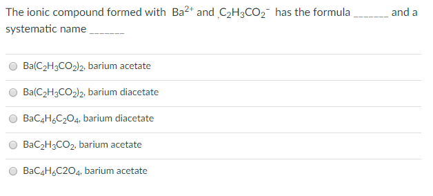 Barium Acetate Formula of Ionic Compound
