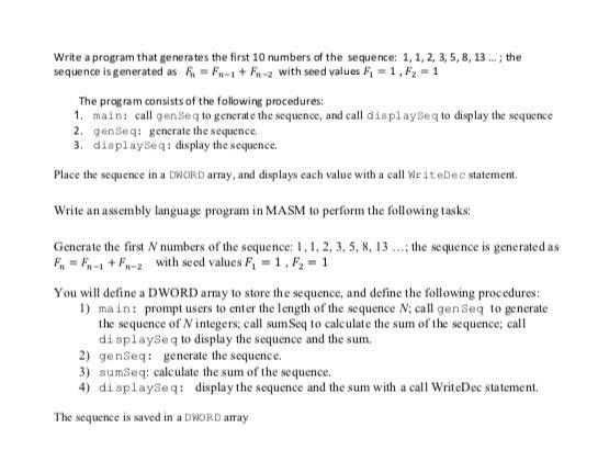 Write a program that generates the first 10 numbers | Chegg.com