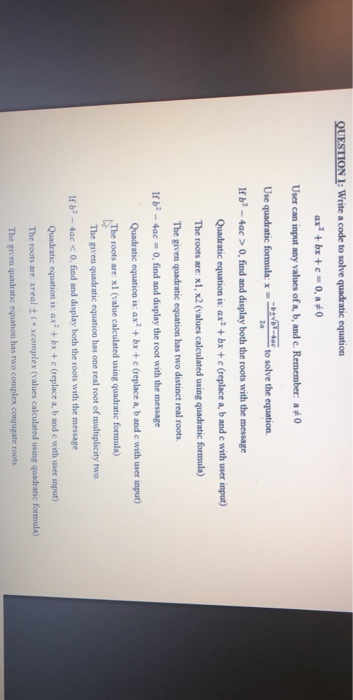 Solved Question1 Write A Code To Solve Quadratic Equation 