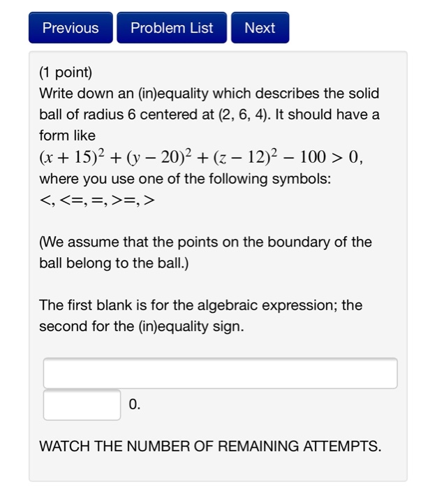 Solved web001-S15: Problem 2 PreviouS Problem List Next (1 | Chegg.com