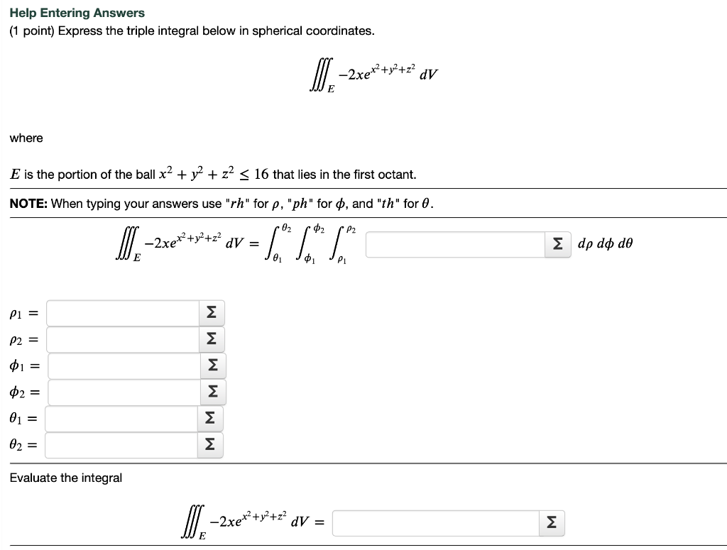 Solved Help Entering Answers (1 point) Express the triple | Chegg.com