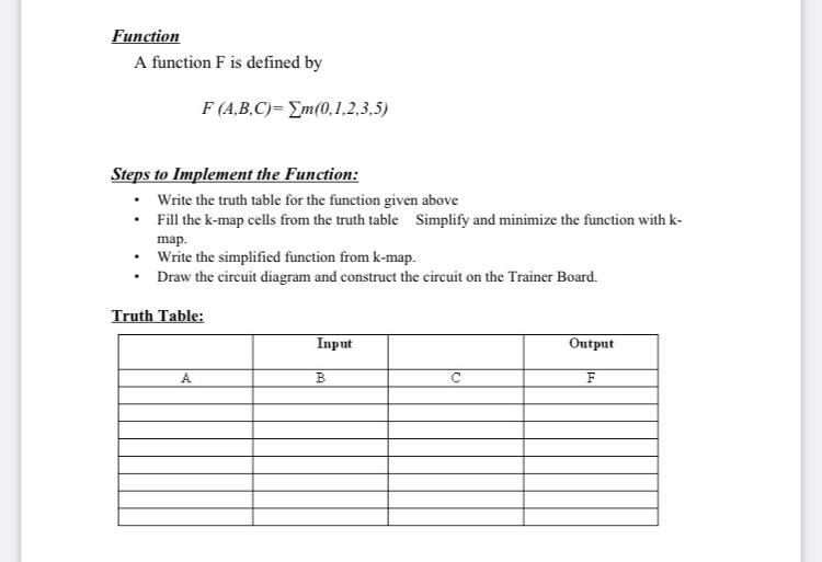 Solved Function A function F is defined by F (A,B,C)= | Chegg.com
