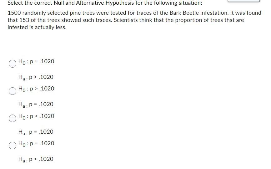 Solved Select the correct Null and Alternative Hypothesis | Chegg.com