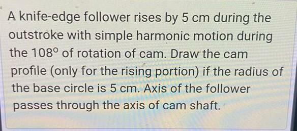 Solved A knife-edge follower rises by 5 cm during the | Chegg.com