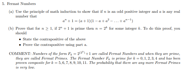 Solved 5. Fermat Numbers (a) Use the principle of math | Chegg.com