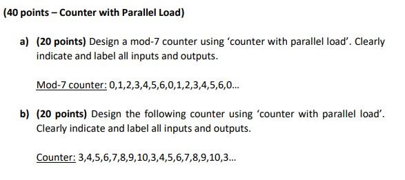 Solved (40 points - Counter with Parallel Load) a) (20 | Chegg.com