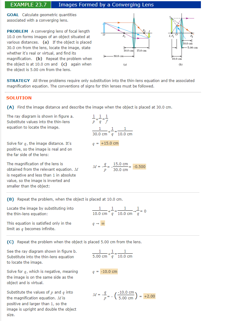Solved \begin{tabular}{l|l} EXAMPLE 23.7 & Images Formed by | Chegg.com