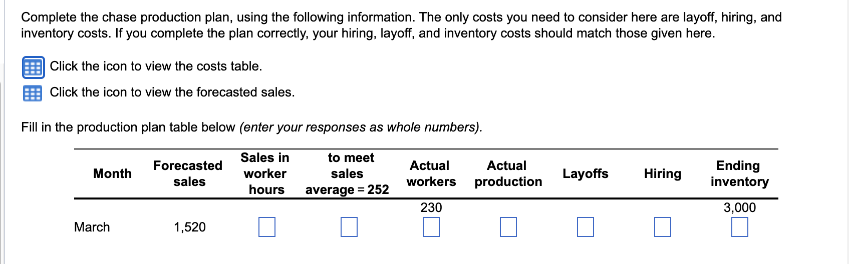 Solved Complete the chase production plan, using the | Chegg.com