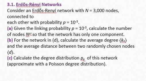 3.1. Erdos-Rénvi Networks Consider an Erdos-Renyi | Chegg.com