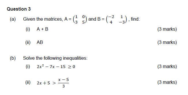 Solved Question 3(a) ﻿Given the matrices, A=([1,0],[3,5]) | Chegg.com